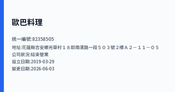 歐巴料理的照片-統編 82358505(花蓮縣) 公司登記資料與營業項目詳細圖表