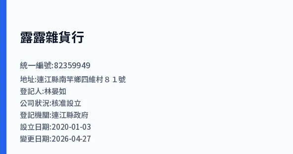 露露雜貨行的照片-統編 82359949(連江縣) 公司登記資料與營業項目詳細圖表