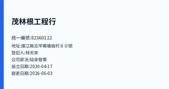 茂林根工程行的照片-統編 82360122(連江縣) 公司登記資料與營業項目詳細圖表