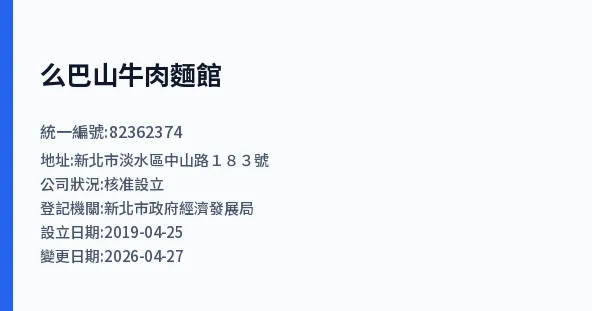 么巴山牛肉麵館的照片-統編 82362374(新北市) 公司登記資料與營業項目詳細圖表