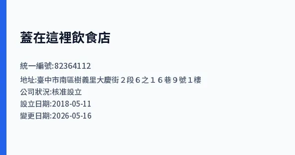 蓋在這裡飲食店的照片-統編 82364112(臺中市) 公司登記資料與營業項目詳細圖表