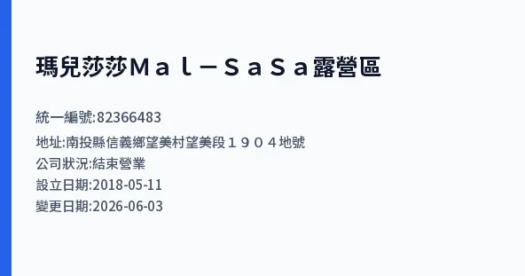 瑪兒莎莎Mal-SaSa露營區的照片-統編 82366483(南投縣) 公司登記資料與營業項目詳細圖表