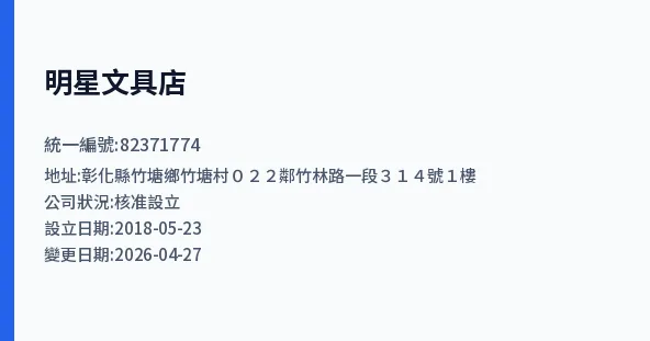 明星文具店的照片-統編 82371774(彰化縣) 公司登記資料與營業項目詳細圖表