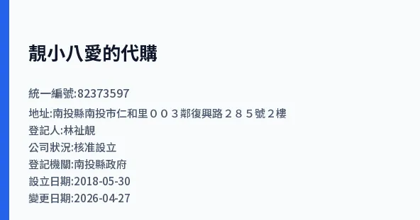 靚小八愛的代購的照片-統編 82373597(南投縣) 公司登記資料與營業項目詳細圖表