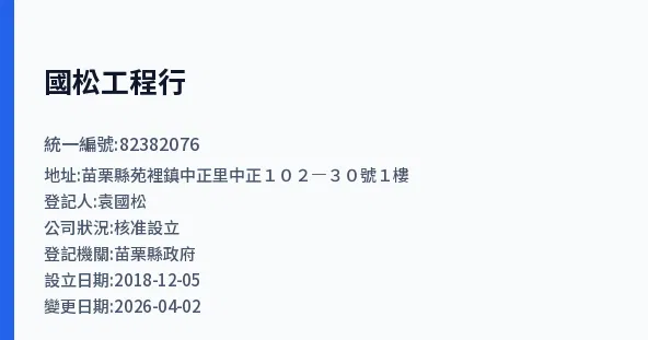 國松工程行的照片-統編 82382076(苗栗縣) 公司登記資料與營業項目詳細圖表