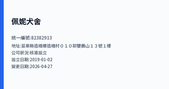 佩妮犬舍的照片-統編 82382913(苗栗縣) 公司登記資料與營業項目詳細圖表