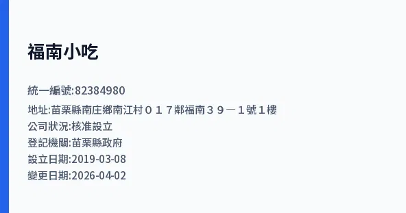福南小吃的照片-統編 82384980(苗栗縣) 公司登記資料與營業項目詳細圖表