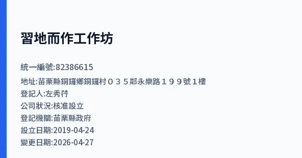習地而作工作坊的照片-統編 82386615(苗栗縣) 公司登記資料與營業項目詳細圖表