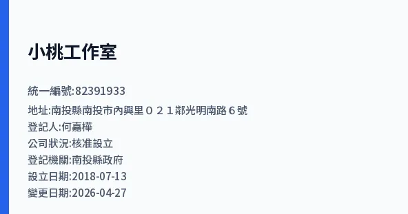 小桃工作室的照片-統編 82391933(南投縣) 公司登記資料與營業項目詳細圖表