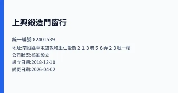 上興鍛造門窗行的照片-統編 82401539(南投縣) 公司登記資料與營業項目詳細圖表