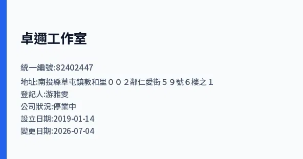 卓邇工作室的照片-統編 82402447(南投縣) 公司登記資料與營業項目詳細圖表