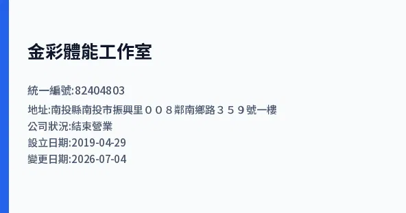 金彩體能工作室的照片-統編 82404803(南投縣) 公司登記資料與營業項目詳細圖表