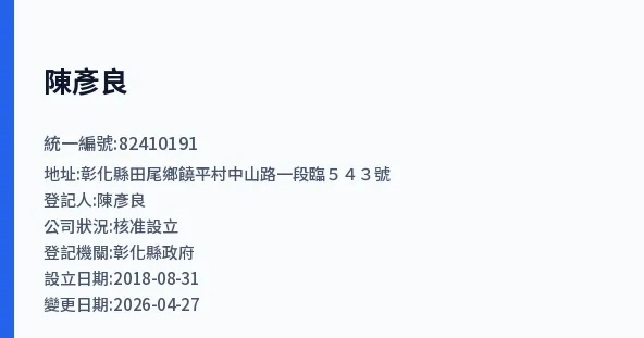 陳彥良的照片-統編 82410191(彰化縣) 公司登記資料與營業項目詳細圖表