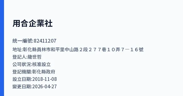 用合企業社的照片-統編 82411207(彰化縣) 公司登記資料與營業項目詳細圖表