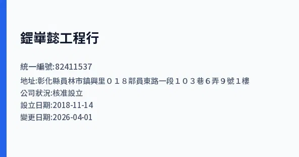 鎠崋懿工程行的照片-統編 82411537(彰化縣) 公司登記資料與營業項目詳細圖表