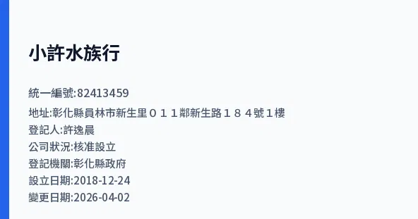 小許水族行的照片-統編 82413459(彰化縣) 公司登記資料與營業項目詳細圖表