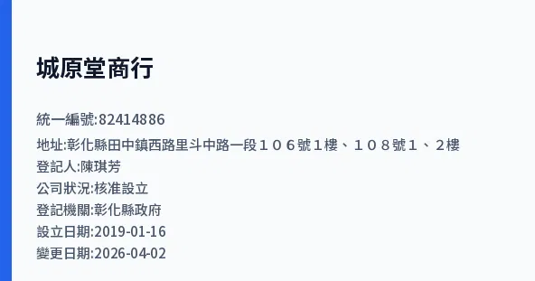 城原堂商行的照片-統編 82414886(彰化縣) 公司登記資料與營業項目詳細圖表