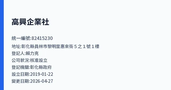 高興企業社的照片-統編 82415230(彰化縣) 公司登記資料與營業項目詳細圖表