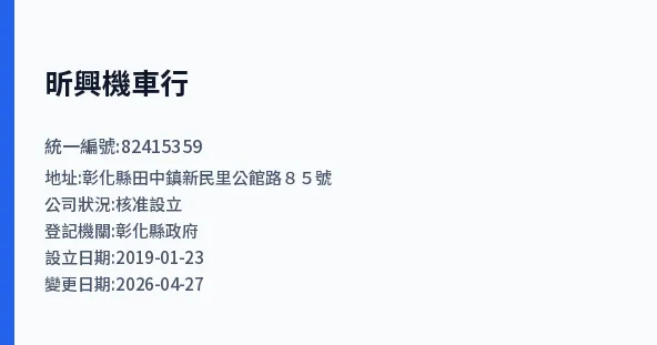 昕興機車行的照片-統編 82415359(彰化縣) 公司登記資料與營業項目詳細圖表