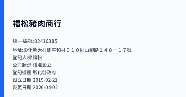福松豬肉商行的照片-統編 82416385(彰化縣) 公司登記資料與營業項目詳細圖表