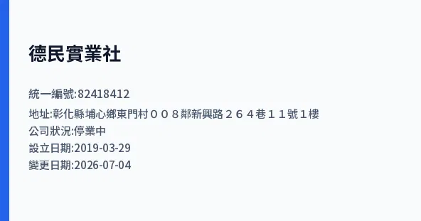 德民實業社的照片-統編 82418412(彰化縣) 公司登記資料與營業項目詳細圖表