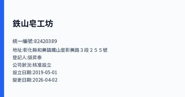 鉄山皂工坊的照片-統編 82420389(彰化縣) 公司登記資料與營業項目詳細圖表