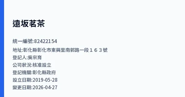 遠坂茗茶的照片-統編 82422154(彰化縣) 公司登記資料與營業項目詳細圖表