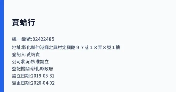 寶蛤行的照片-統編 82422485(彰化縣) 公司登記資料與營業項目詳細圖表