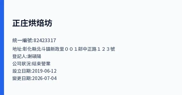 正庄烘焙坊的照片-統編 82423317(彰化縣) 公司登記資料與營業項目詳細圖表
