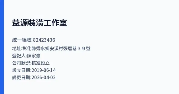 益源裝潢工作室的照片-統編 82423436(彰化縣) 公司登記資料與營業項目詳細圖表