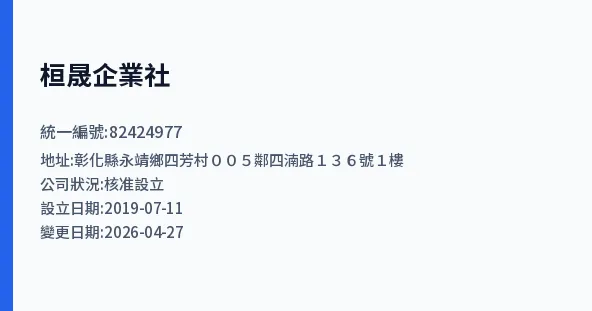 桓晟企業社的照片-統編 82424977(彰化縣) 公司登記資料與營業項目詳細圖表