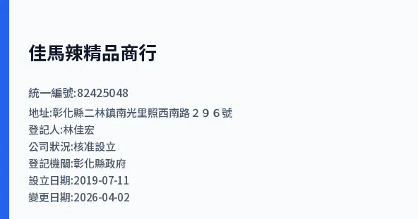 佳馬辣精品商行的照片-統編 82425048(彰化縣) 公司登記資料與營業項目詳細圖表