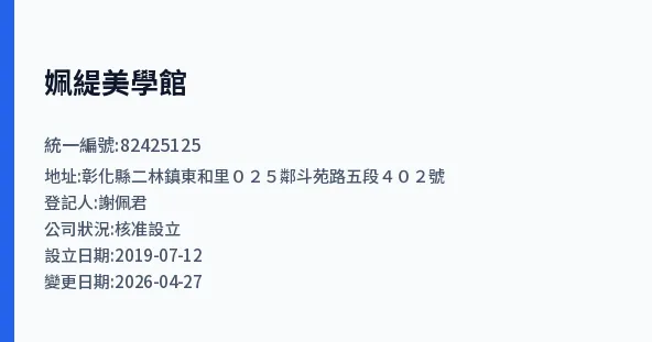姵緹美學館的照片-統編 82425125(彰化縣) 公司登記資料與營業項目詳細圖表