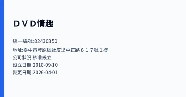 DVD情趣的照片-統編 82430350(臺中市) 公司登記資料與營業項目詳細圖表