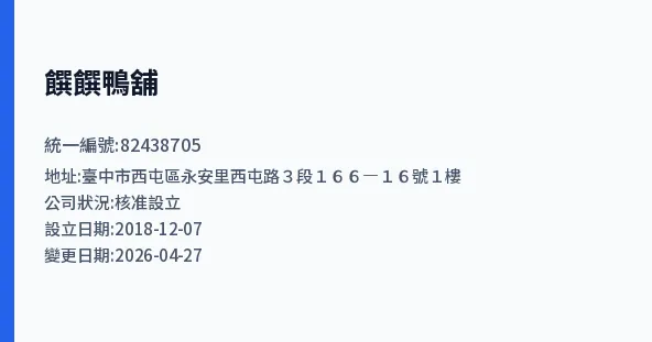 饌饌鴨舖的照片-統編 82438705(臺中市) 公司登記資料與營業項目詳細圖表