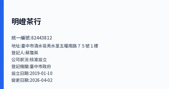 明嶝茶行的照片-統編 82443812(臺中市) 公司登記資料與營業項目詳細圖表