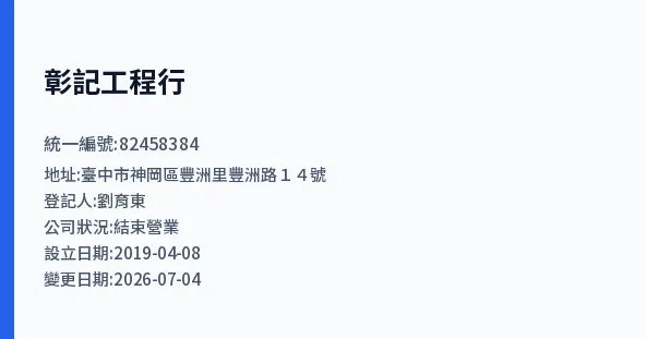 彰記工程行的照片-統編 82458384(臺中市) 公司登記資料與營業項目詳細圖表