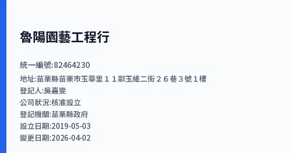 魯陽園藝工程行的照片-統編 82464230(苗栗縣) 公司登記資料與營業項目詳細圖表