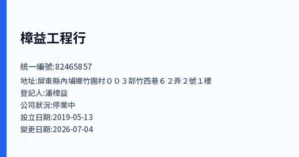 樟益工程行的照片-統編 82465857(屏東縣) 公司登記資料與營業項目詳細圖表