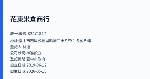 花東米倉商行的照片-統編 82471817(臺中市) 公司登記資料與營業項目詳細圖表