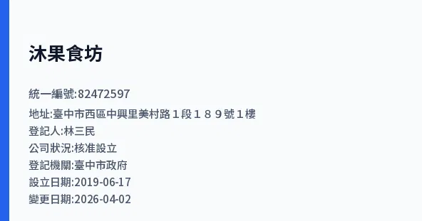 沐果食坊的照片-統編 82472597(臺中市) 公司登記資料與營業項目詳細圖表