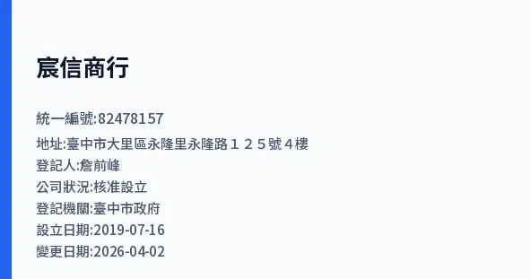 宸信商行的照片-統編 82478157(臺中市) 公司登記資料與營業項目詳細圖表