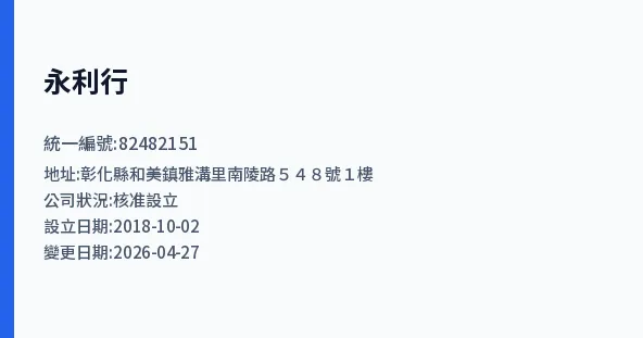 永利行的照片-統編 82482151(彰化縣) 公司登記資料與營業項目詳細圖表
