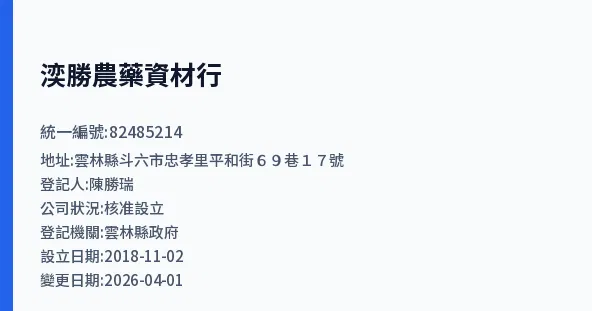 湙勝農藥資材行的照片-統編 82485214(雲林縣) 公司登記資料與營業項目詳細圖表