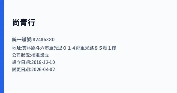 尚青行的照片-統編 82486380(雲林縣) 公司登記資料與營業項目詳細圖表