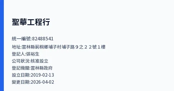 聖華工程行的照片-統編 82488541(雲林縣) 公司登記資料與營業項目詳細圖表