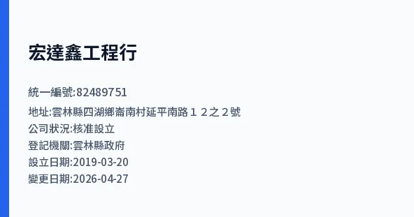 宏達鑫工程行的照片-統編 82489751(雲林縣) 公司登記資料與營業項目詳細圖表