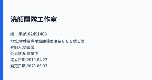 湸顏團隊工作室的照片-統編 82491406(雲林縣) 公司登記資料與營業項目詳細圖表