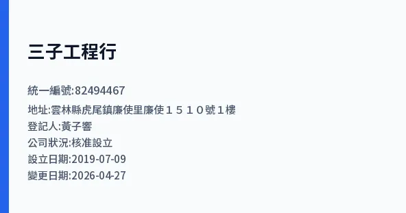 三子工程行的照片-統編 82494467(雲林縣) 公司登記資料與營業項目詳細圖表
