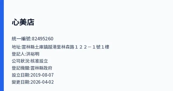 心美店的照片-統編 82495260(雲林縣) 公司登記資料與營業項目詳細圖表